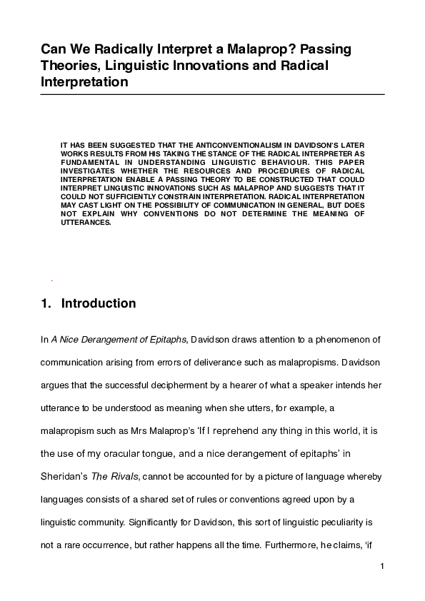 (PDF) Can We Radically Interpret a Malaprop? Passing Theories ...