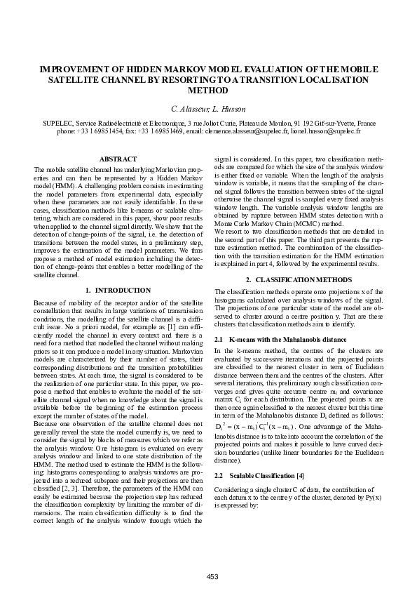 (PDF) IMPROVEMENT OF HIDDEN MARKOV MODEL EVALUATION OF THE MOBILE SATELLITE CHANNEL BY RESORTING ...
