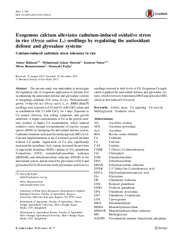 (PDF) Exogenous calcium alleviates cadmium-induced oxidative stress in ...
