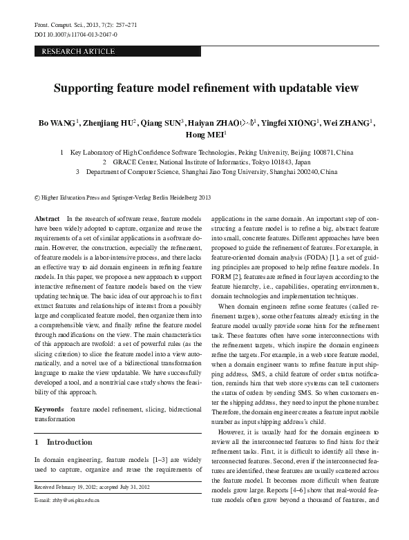 (PDF) Supporting feature model refinement with updatable view