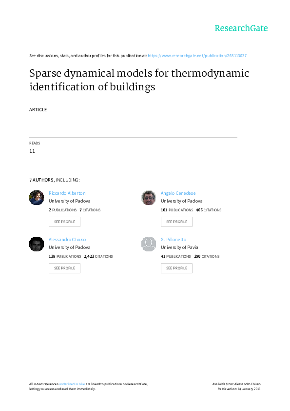 (PDF) Sparse dynamical models for thermodynamic identification of buildings