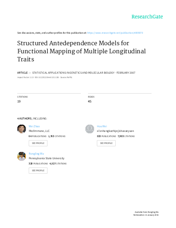 (PDF) Structured Antedependence Models for Functional Mapping of Multiple Longitudinal Traits
