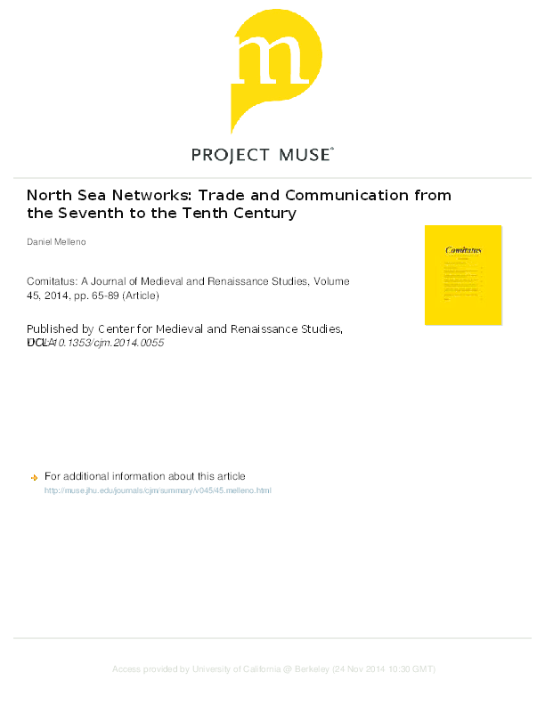(PDF) North Sea Networks: Trade and Communication from the Seventh to ...