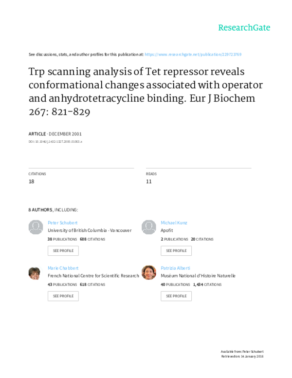 (PDF) Trp scanning analysis of Tet repressor reveals conformational ...