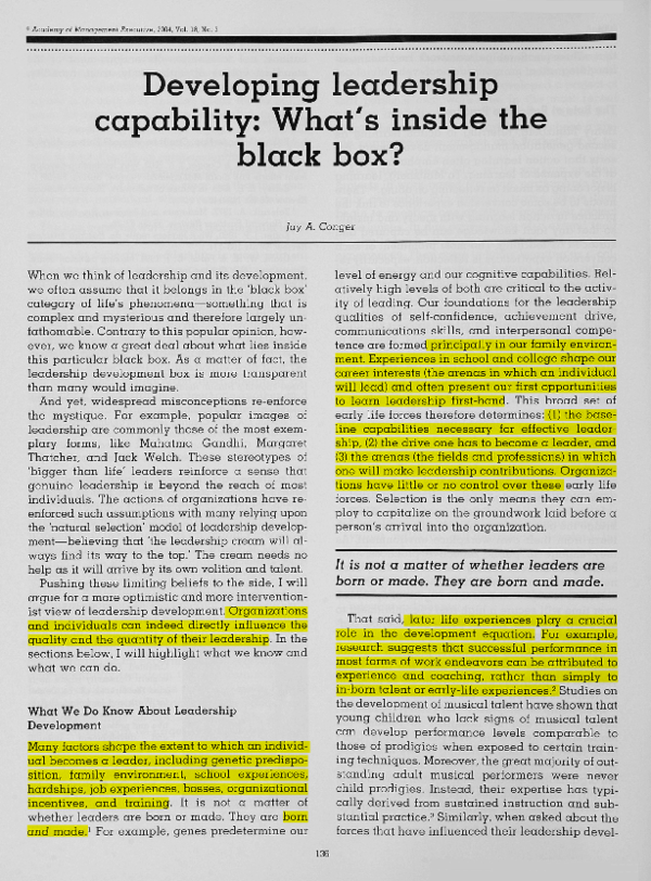 (PDF) Developing leadership capability Jay A Conger