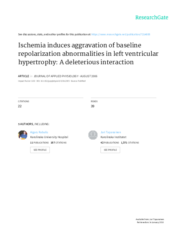 (PDF) Ischemia induces aggravation of baseline repolarization ...