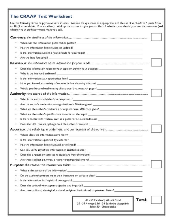 (PDF) The CRAAP Test Worksheet