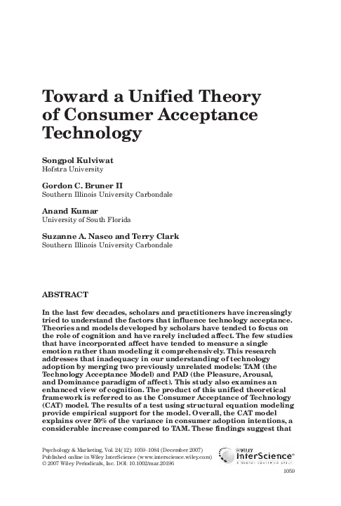 Pdf Toward A Unified Theory Of Consumer Acceptance Technology