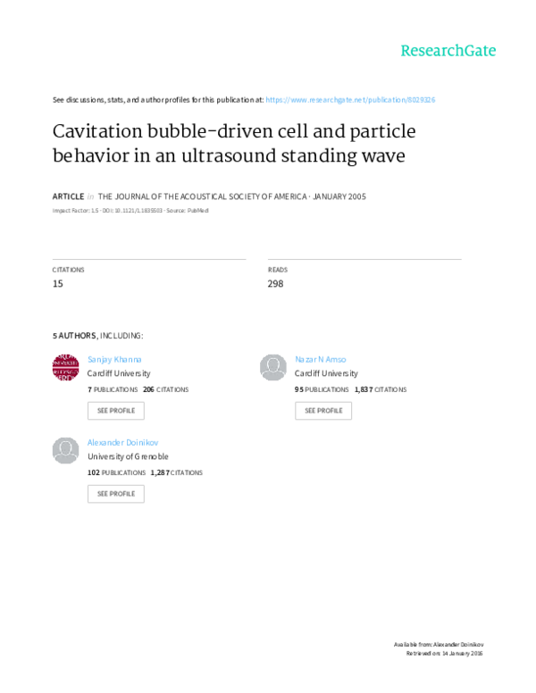 (PDF) Cavitation bubble-driven cell and particle behavior in an ultrasound standing wave
