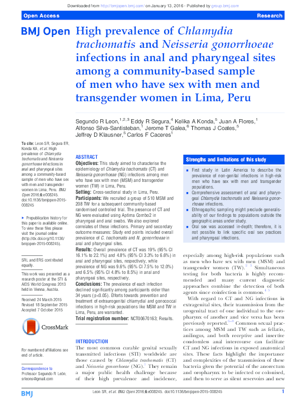 (PDF) High prevalence of Chlamydia trachomatis and Neisseria ...