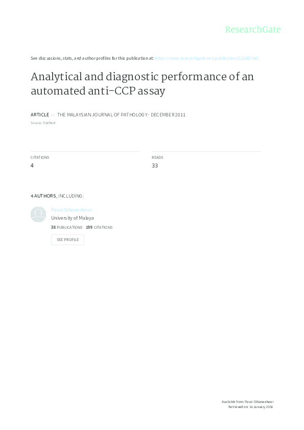 (PDF) Analytical and diagnostic performance of an automated anti-CCP assay