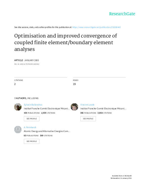 Pdf Optimisation And Improved Convergence Of Coupled Finite Elementboundary Element Analyses