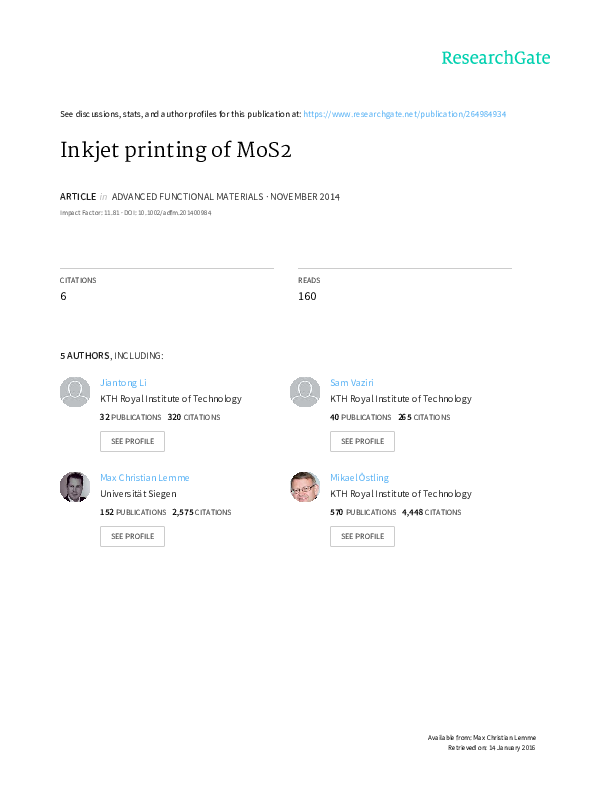 (PDF) Inkjet Printing of MoS 2