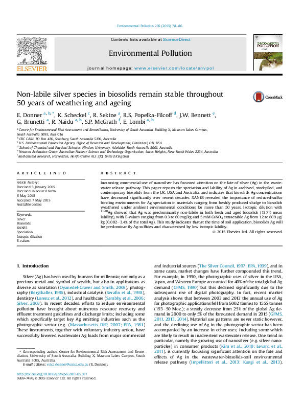(PDF) Non-labile Silver Species in Biosolids remain Stable throughout ...