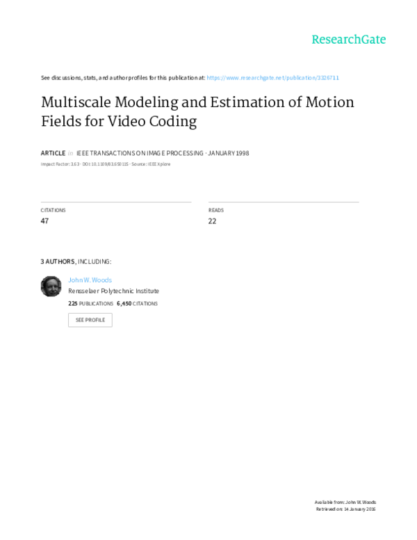 Pdf Multiscale Modeling And Estimation Of Motion Fields For Video Coding