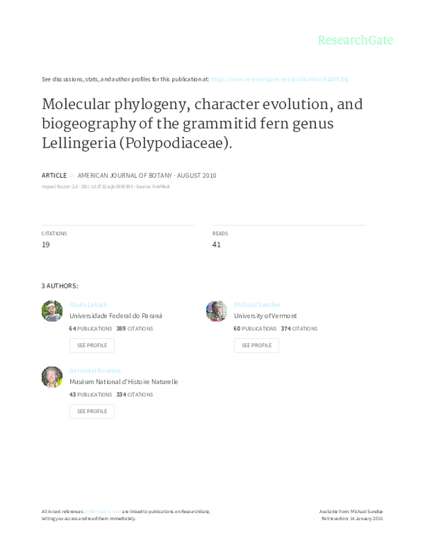 (PDF) Molecular phylogeny, character evolution, and biogeography of the grammitid fern genus ...