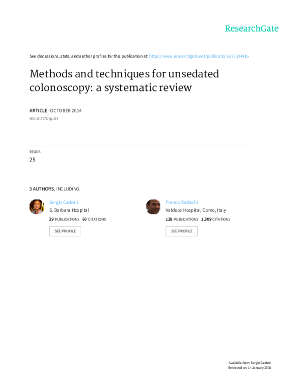 (PDF) Methods and techniques for unsedated colonoscopy: a systematic review