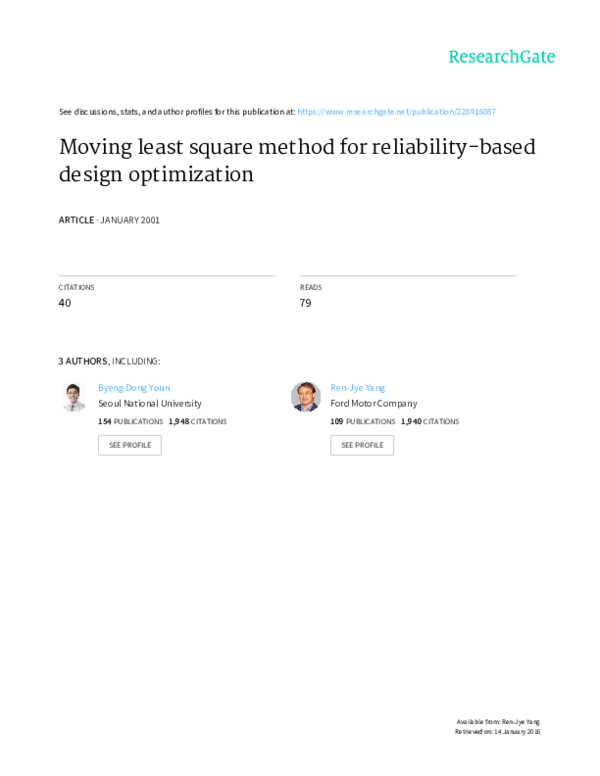Pdf Moving Least Square Method For Reliability Based Design Optimization Byeng Youn And Ren