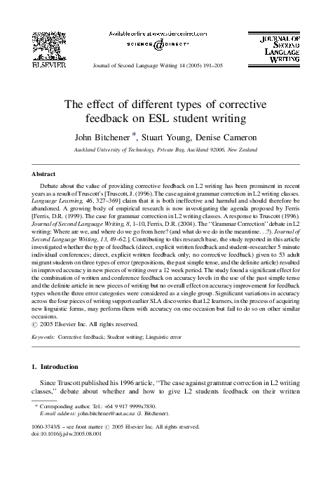 (PDF) The effect of different types of corrective feedback on ESL ...
