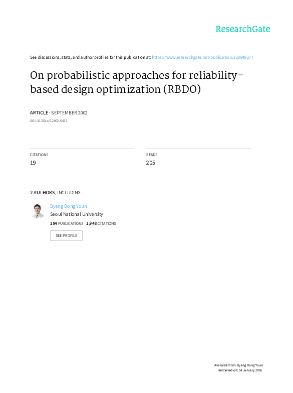 (PDF) On Probabilistic Approaches for Reliability-Based Design Optimization (RBDO)