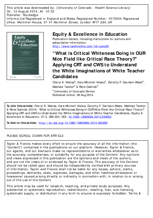 (PDF) Matias, C. E. etal (2014) What is Critical whiteness doing in OUR ...
