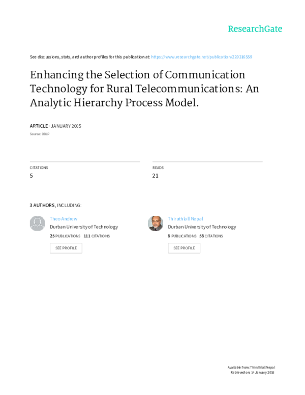 (PDF) Enhancing the Selection of Communication Technology for Rural ...