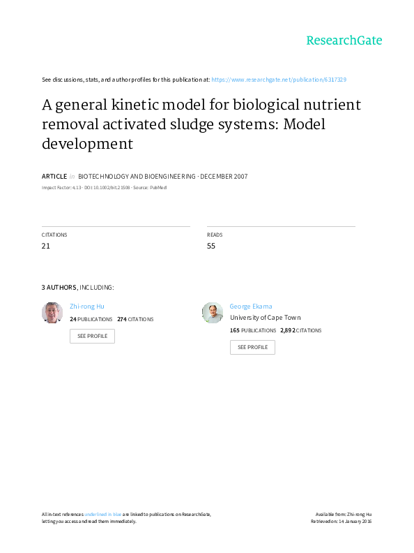 (PDF) A general kinetic model for biological nutrient removal activated ...