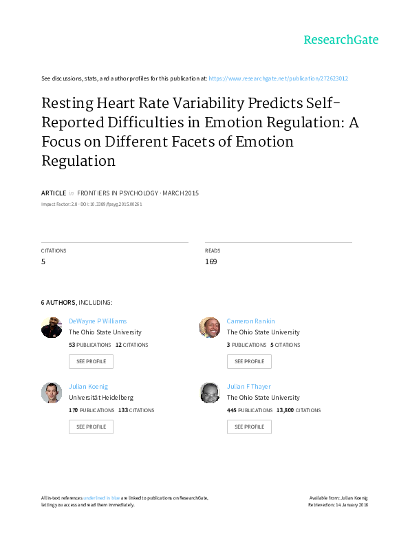 (PDF) Resting heart rate variability predicts self-reported ...