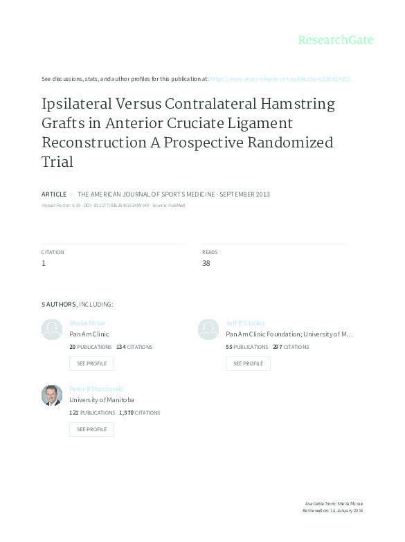 (PDF) Ipsilateral Versus Contralateral Hamstring Grafts in Anterior ...