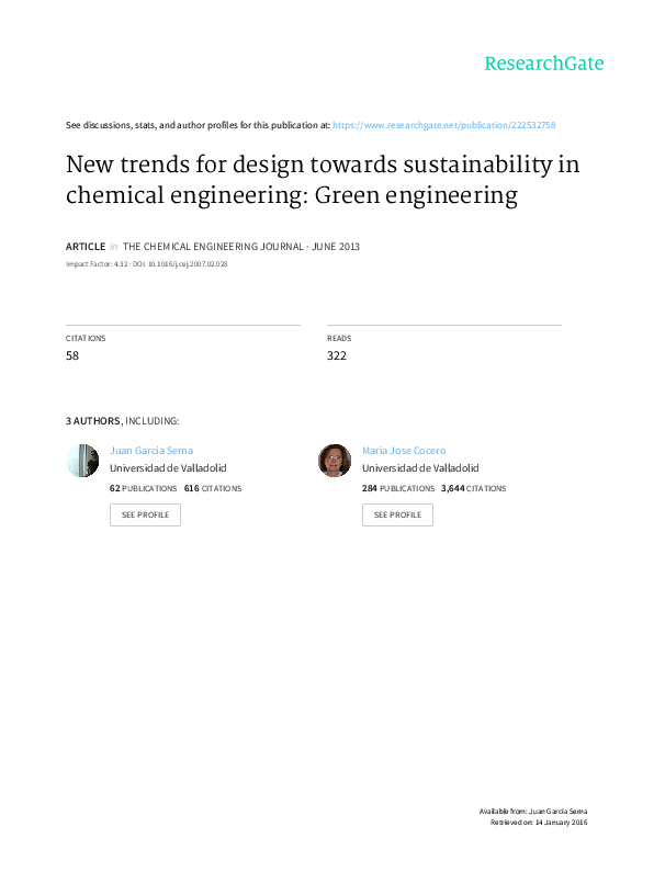 (PDF) New trends for design towards sustainability in chemical ...