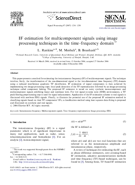 Pdf If Estimation For Multicomponent Signals Using Image Processing