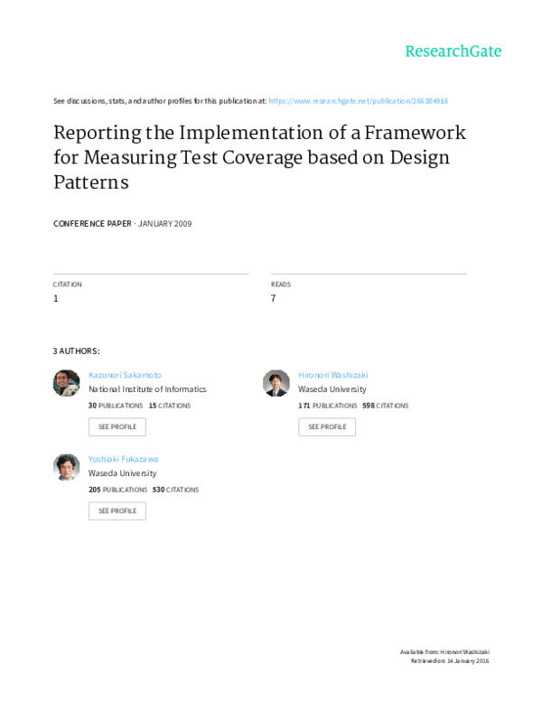 Pdf Reporting The Implementation Of A Framework For Measuring Test Coverage Based On Design
