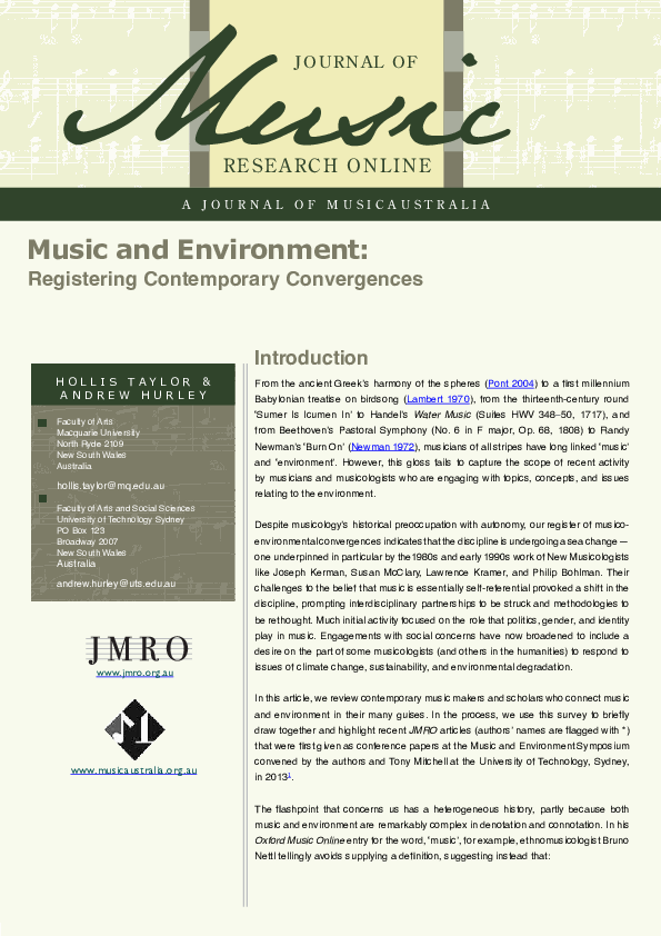 (PDF) Music and environment: Registering contemporary convergences