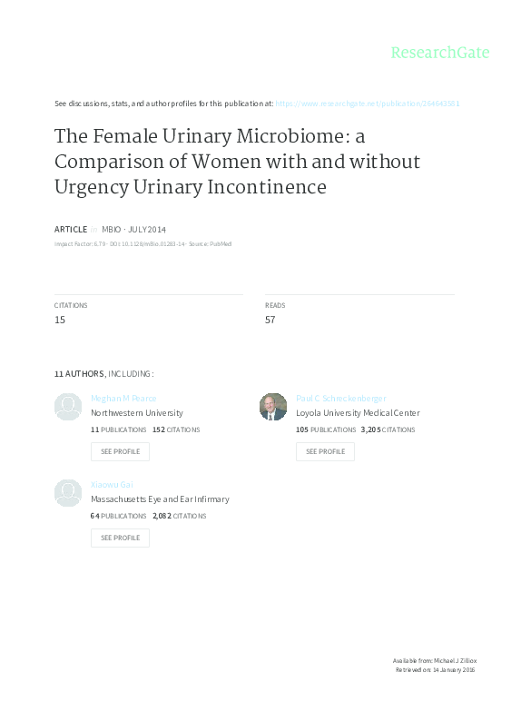 Pdf The Female Urinary Microbiome A Comparison Of Women With And Without Urgency Urinary