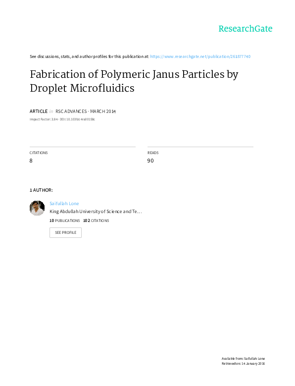 (PDF) Fabrication of polymeric Janus particles by droplet microfluidics
