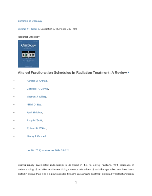 (DOC) Altered Fractionation Schedules in Radiation Treatment: A Review