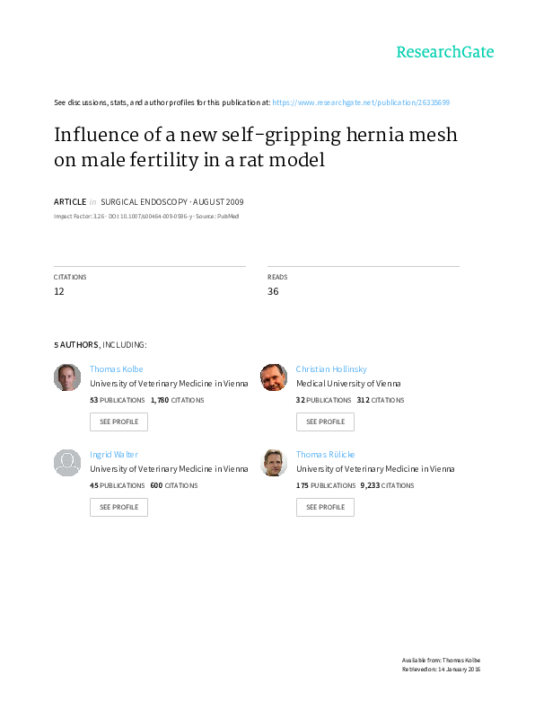 (PDF) Influence of a new self-gripping hernia mesh on male fertility in ...