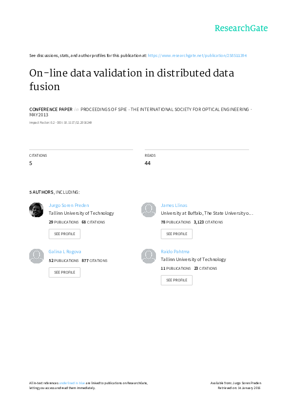 Pdf On Line Data Validation In Distributed Data Fusion