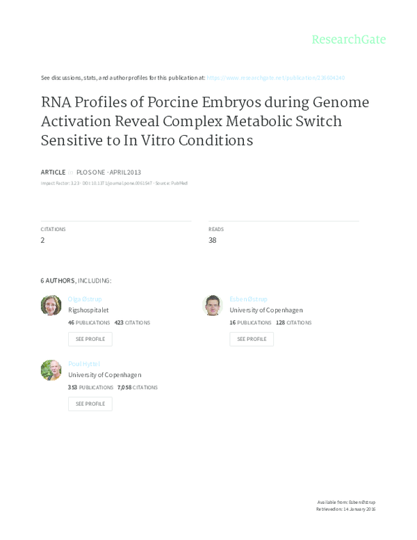 (PDF) RNA Profiles of Porcine Embryos during Genome Activation Reveal ...