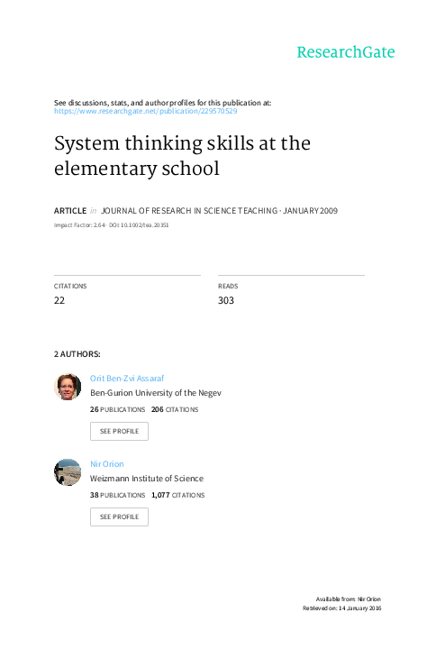 (PDF) System thinking skills at the elementary school level