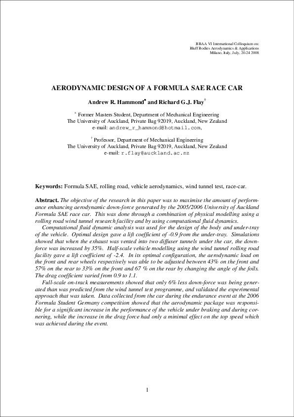 (PDF) AERODYNAMIC DESIGN OF A FORMULA SAE RACE CAR