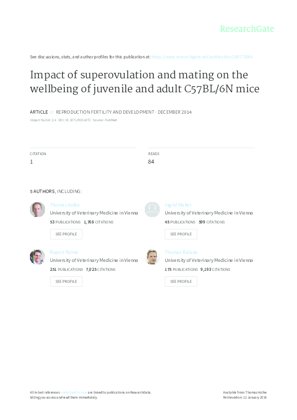 (PDF) Impact of superovulation and mating on the wellbeing of juvenile ...