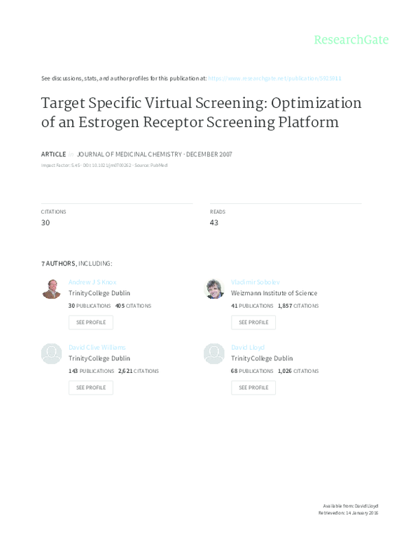 (PDF) Target Specific Virtual Screening: Optimization of an Estrogen ...