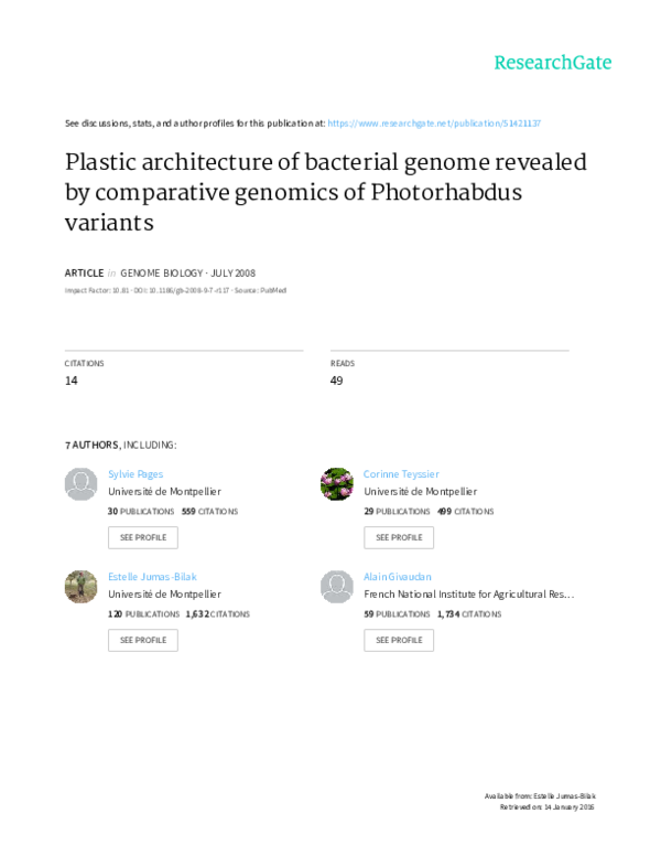 (PDF) Plastic architecture of bacterial genome revealed by comparative ...