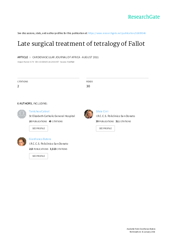 (PDF) Late surgical treatment of tetralogy of Fallot
