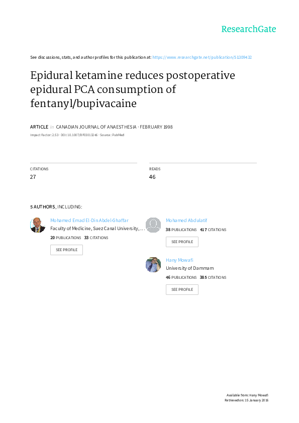 (PDF) Epidural ketamine reduces post-operative epidural PCA consumption ...