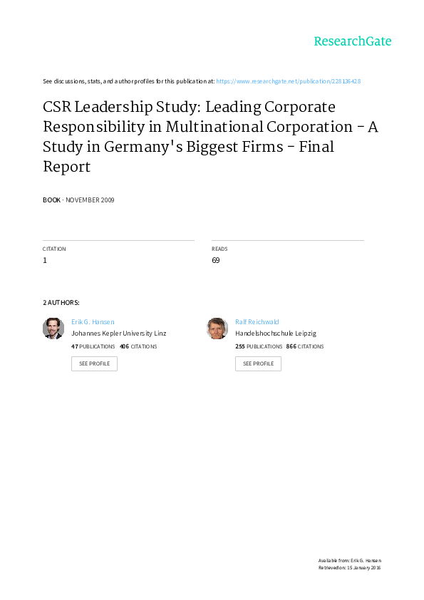 (PDF) CSR Leadership Study: Leading Corporate Responsibility in ...
