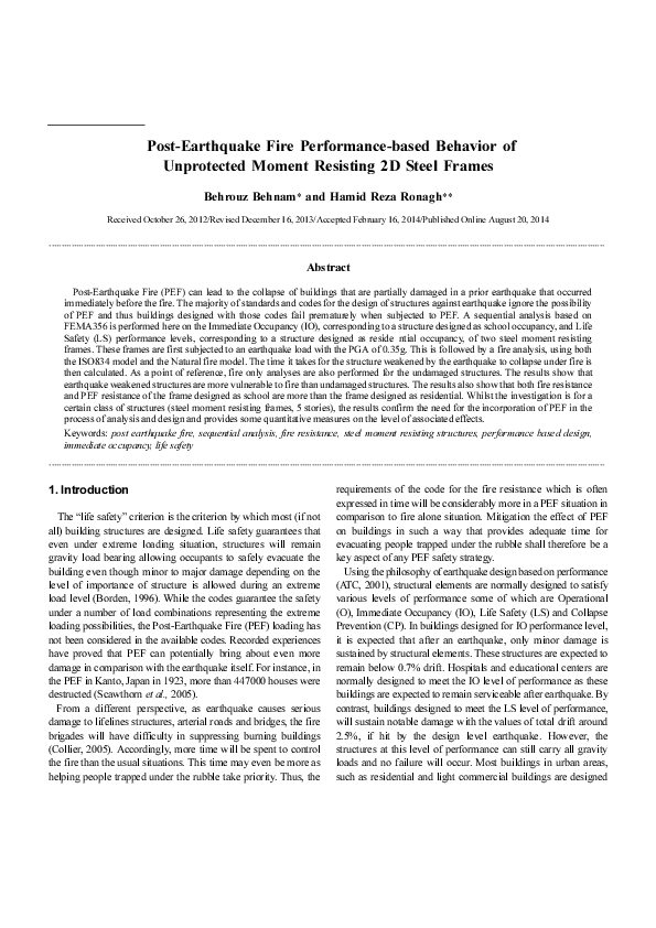 (PDF) Post-Earthquake Fire Performance-based Behavior of Unprotected ...