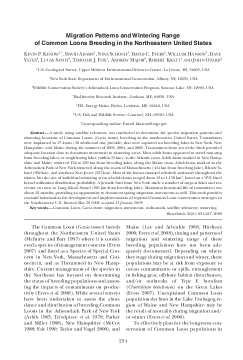 (PDF) Migration Patterns and Wintering Range of Common Loons Breeding ...