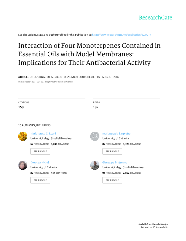(PDF) Interaction of Four Monoterpenes Contained in Essential Oils with ...